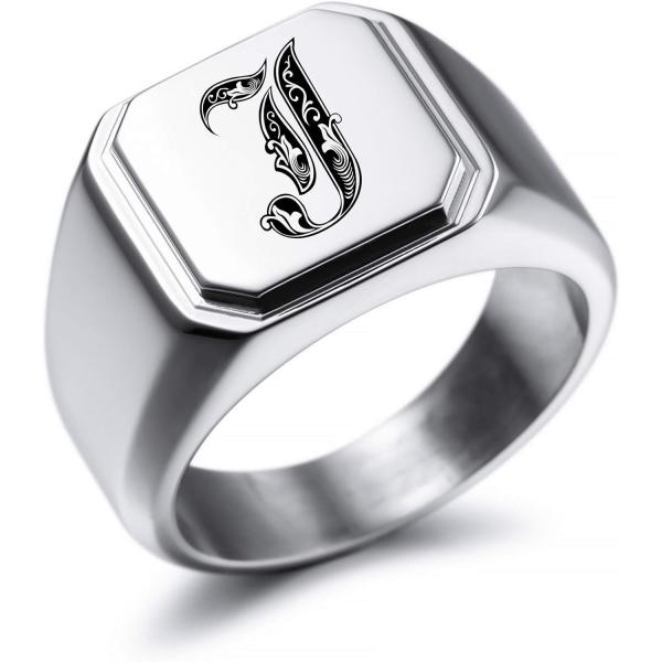 商品名MeMeDIY 刻印イニシャルモノグラム印章リング メンズ レディース ガールズ ボーイズ カスタマイズ ステンレススチール ウェディング レターリング ジュエリーバンドル リングサイズアジャスター付き シルバーMeMeDIY Per...