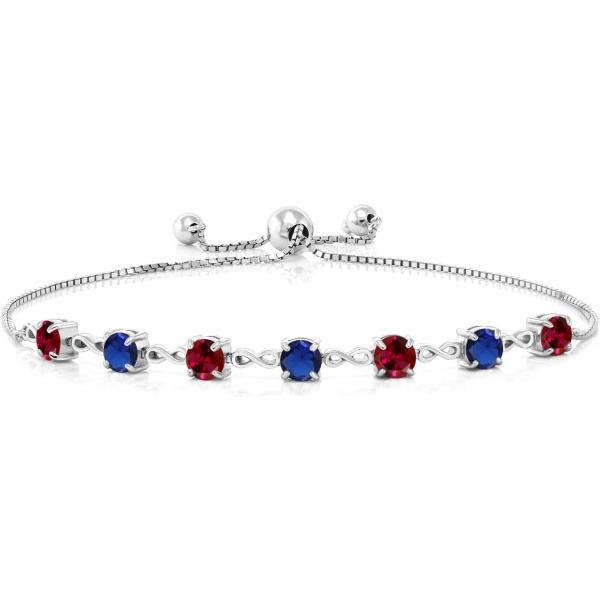 商品名Gem Stone King 925 Sterling Silver Round Red Created Ruby and Blue Created Sapphire Tennis Bracelet For Women (2.65 C...