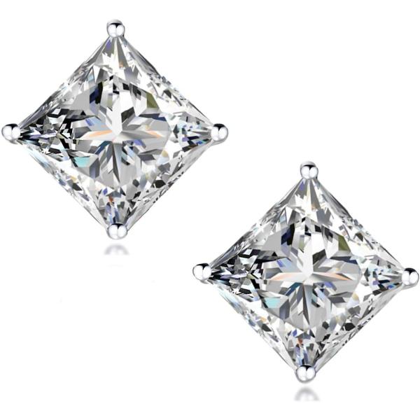 商品名""STUNNING FLAME"" 18Kゴールドメッキ スターリングシルバー プリンセスカット キュービックジルコニア スタッドピアス メンズ レディース (w-7), キュービックジルコニア シルバー, キュービックジルコニア"...