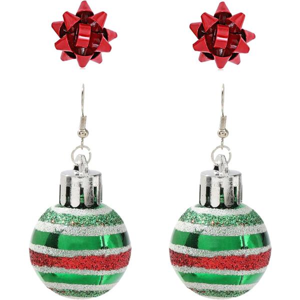 商品名クリスマスダングルイヤリングセット 2組 14Kゴールドメッキ ボールリーフ 蝶 花 クリスマスツリードロップイヤリング クリスマス キュービックジルコニア クリスタルスタッドイヤリング 女性用 冬 休日 ジュエリーギフト2Pairs...