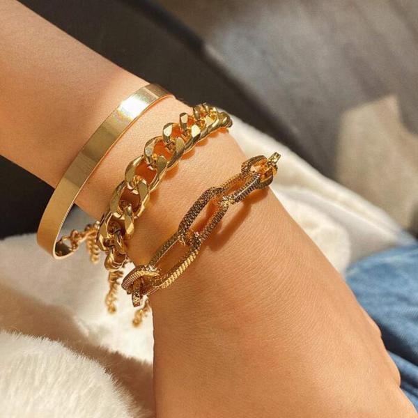 商品名YERTTER チャンキーブレスレット ラインストーンバングル レディース 調節可能なブレスレット ジュエリー 10代の女の子へのギフト (ゴールド)YERTTER Set of 3 Chunky Bracelet Rhineston...