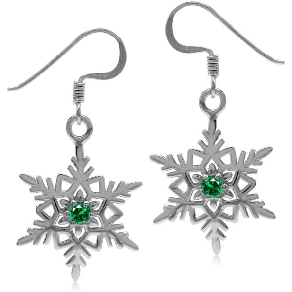 商品名Silvershake 本物の宝石 925スターリングシルバー スノーフレーク クリスマス ダングル フック イヤリング ジュエリー レディースSilvershake Created Nano Green Emerald 925 St...