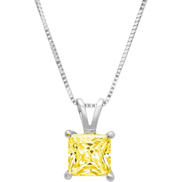 商品名Clara Pucci 1.1カラット ブリリアントプリンセスカット 見事な本物の完璧なイエロー模造ダイヤモンドジェムストーン ソリティアペンダントネックレス 18インチゴールドチェーンボックス付き ソリッド18Kホワイトゴールド, ...