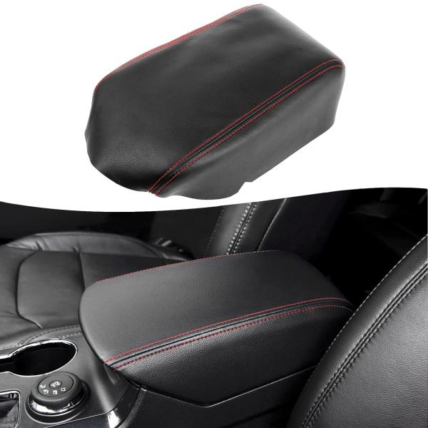 商品名: Auto センターコンソールリッドアームレストカバー 2011-2018年フォードエクスプローラー用 ビニールマイクロファイバーレザーコンソール交換用蓋 (ブラック、レッドステッチ) KBH Car Front Center Co...