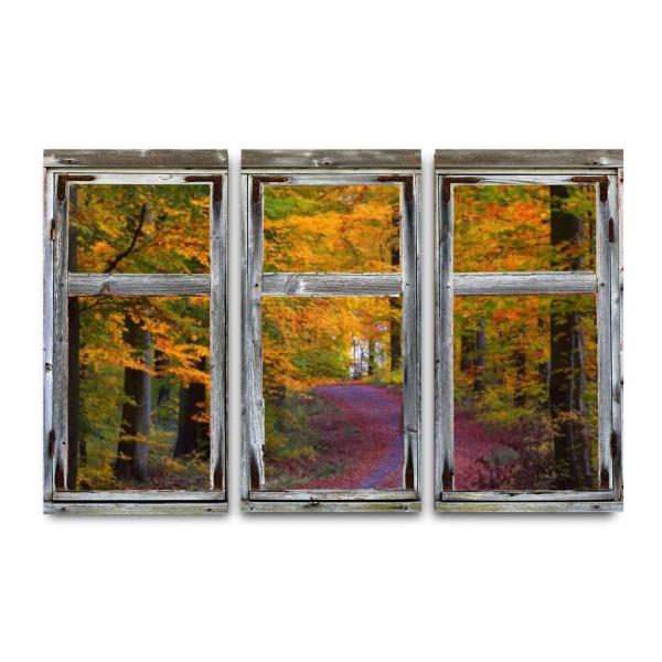 商品名:  3 Panel Wall Art Modern Artworks for Home Decor Canvas Prints A single lane rural road through the golden beech tr...