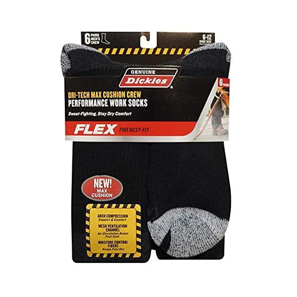 商品名: Genuine Dickies メンズ Dri-Tech MAX CUSHION クルーソックス パフォーマンスワークソックス (ブラック) (靴のサイズ: 6-12) Genuine Dickies Men's Dri-Tech...