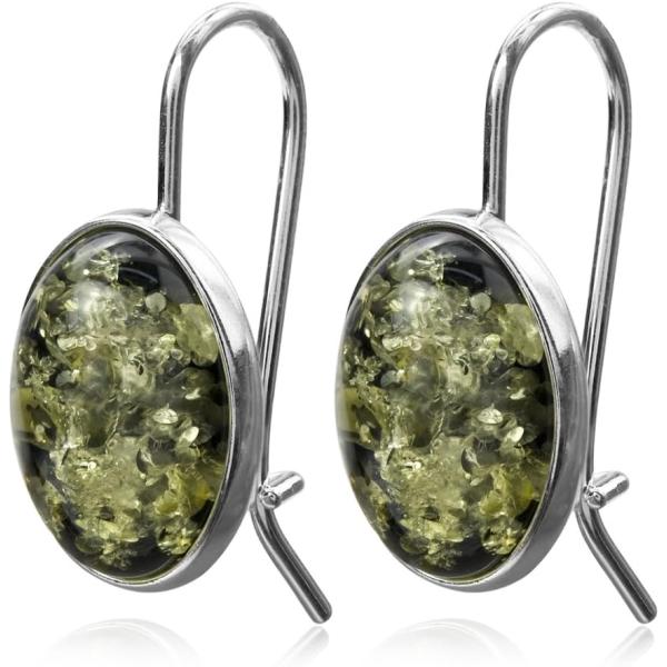 商品名Ian and Valeri Co. グリーンアンバー スターリングシルバー フレンチフック 楕円形 スモールイヤリングIan and Valeri Co. Green Amber Sterling Silver French Hoo...