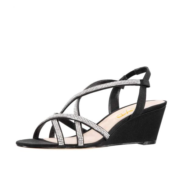 商品名:  XYD Women Comfy Slip On Wedges Sandals Strappy Open Toe Mid Heel Studded Rhinestone Slingback Crossover Strap Dres...