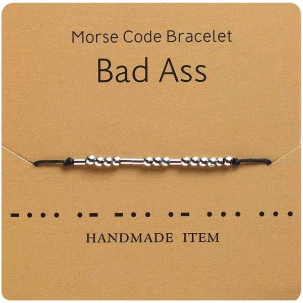 商品名Binami モールスコードブレスレット Bad Ass 調節可能 スターリングシルバービーズ シルクコードにインスピレーションを与えるジュエリーギフト 女性用Binami Morse Code Bracelets Adjustabl...