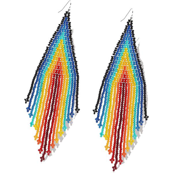 商品名ロングビーズタッセルイヤリング   ボヘミアンフリンジドロップイヤリング ステートメント シードビーズ トライバルダングルイヤリング Pendientes De Borla 女性や女の子へのギフトに バレンタインにLong Beade...