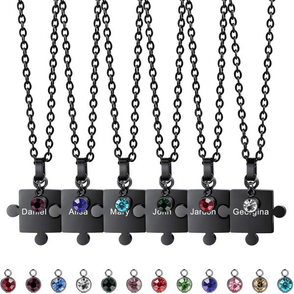 商品名MeMeDIY パーソナライズ ジグソーパズル ペンダント 2/3/4/5/6 ピース ネックレス 名前刻印 日付 カップル レディース メンズ カスタマイズ 誕生石 ステンレススチール 調節可能なチェーン 家族愛 友情 M ブラック...