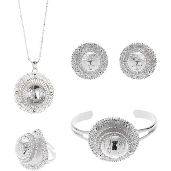 商品名Ethiopian Fashion Pendant Necklace Bangle Earring Ring African Eritrea Habesha Wedding Jewelry Set (Silver)ブランド：Yongk...