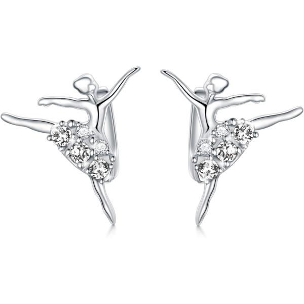 商品名バレリーナピアス スターリングシルバー ダンサージュエリー 人工誕生石クリスタル バレエテーマ ダンサーギフト ガールズ ティーン レディースBallerina Earrings Sterling Silver Dancer Jewe...