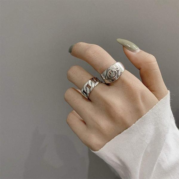 商品名Aimimier Gothic S925 Knuckle Rings Set 2Pcs Smile Face Finger Ring Band Half Open Midi Ring for Women or Menブランド：Aimi...