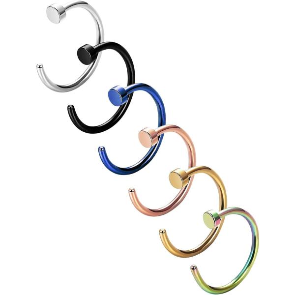商品名OUFER 6個入り グレード 23 ソリッドチタンノーズリング フープ カラフルなノーズリング ボディジュエリー ピアス 鼻リングスタッドOUFER 6PCS Titanium Nose Ring Hoop, 18G 20G Tit...