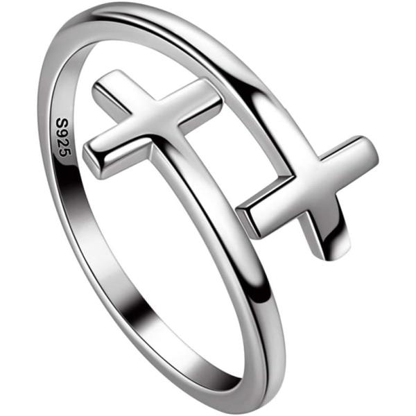 商品名Adjustable Cross Ring for Women 925 Sterling Silver Double Wrap Cross Ring Faith Hope Love Sideways Cross Ring Statem...