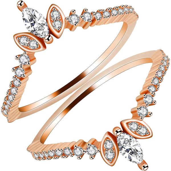 商品名Uloveido 925 Sterling Silver Marquise CZ Diamond Ladies Wedding Enhancer Guard Double Ring Band Stack Rose Gold Plate...