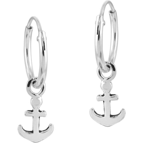 商品名Nautical Life's Safe Anchor .925スターリングシルバー ミニフープイヤリングAeraVida Nautical Anchor Sterling Silver Mini Hoop Earrings | Cu...