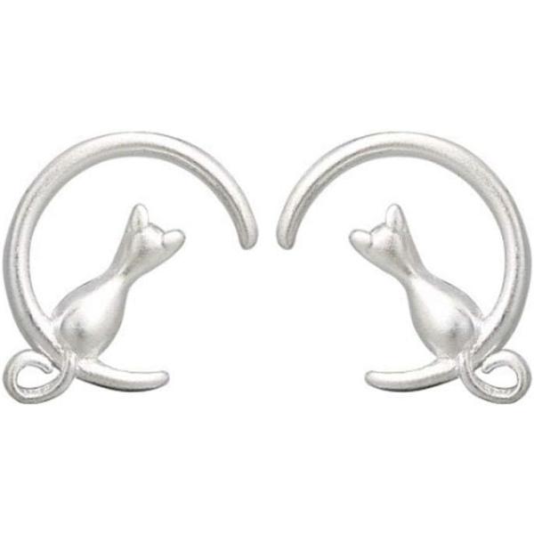 商品名Cute Moon Cat 925 Sterling Silver Stud Earrings for Women Girls Teen Hypoallergenic Cat Animal Tiny Minimalist Small ...
