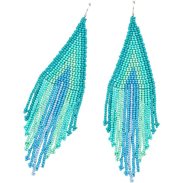 商品名ロングビーズタッセルイヤリング - ストライプボヘミアンフリンジダングルピアス シードビーズ トライバルドロップピアス Pendientes De Borla 女性や女の子やパーティーへのギフトに グリーンLong Beaded Ta...