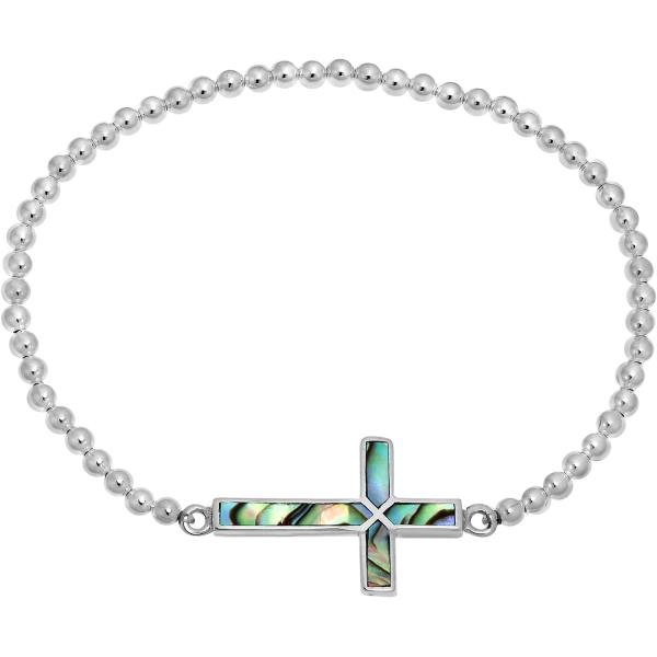 商品名AeraVida Faith Religious Abalone Shell Inlay Cross 925 Sterling Silver Elastic Bracelet Faith God Ornament, 7 inchブラン...