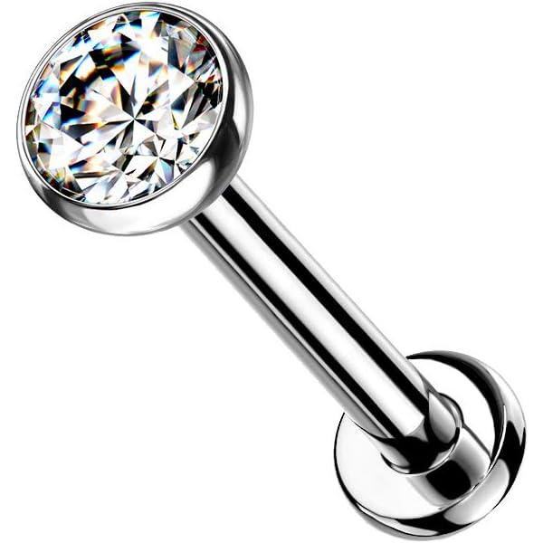 商品名Dynamique インプラントグレード チタン スレッドレスプッシュインラブレット フラットバックスタッド CZベゼルセットボールトップ 軟骨 モンロー 鼻用 (1個単位で販売)Dynamique Implant Grade Tit...