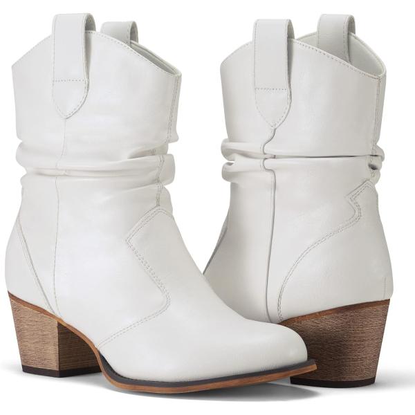 商品名HISEA Rollda Cowgirl Boots Women Western Boots with Pull-Up Tabs Ladies Cowboy Fashion Ankle Boots White Size 8ブランド：H...