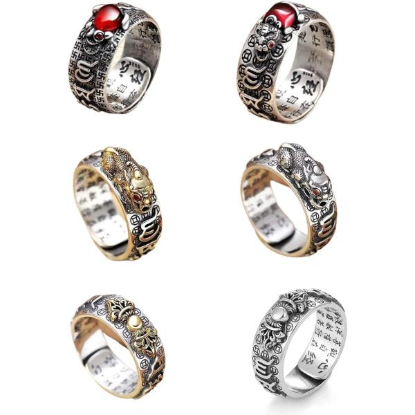 商品名Pixiu 蛇 チャーム リング 風水 お守り オープン 調節可能 リング 仏教 マニ マントラ 保護 富 幸運 ジュエリー リング 幸運 チベット タリスマン リング, 亜鉛合金。, 宝石なし。6 Pcs Pixiu Charms ...