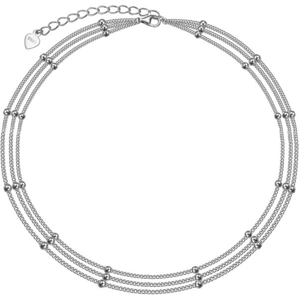 商品名FLYOW 925 Sterling Silver Three-layer Anklet for Women Girls Adjustable 9+1.5 Inch Beach Foot Ankle Bracelet Simple B...