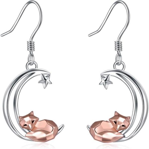 商品名スターリングシルバー フォックスイヤリング レディース 折り紙 フォックスムーン ダングルドロップイヤリング 母の日ギフト 女性/お母さんにSterling Silver Fox Earrings for Women Origami ...