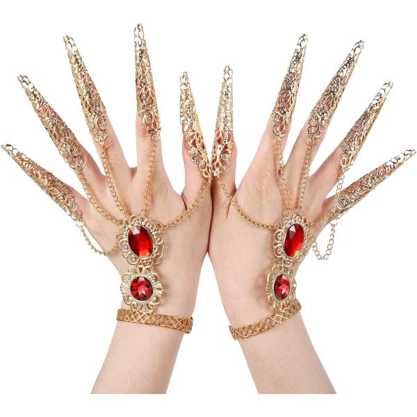 商品名Maitys 2ピース ゴールドブレスレット アクリル象嵌 レディース ベリーダンス ジプシー エジプトブレスレット 指の爪付き ハロウィンコスチューム, Medium, 金属Maitys 2 Pieces Gold Bracelet...