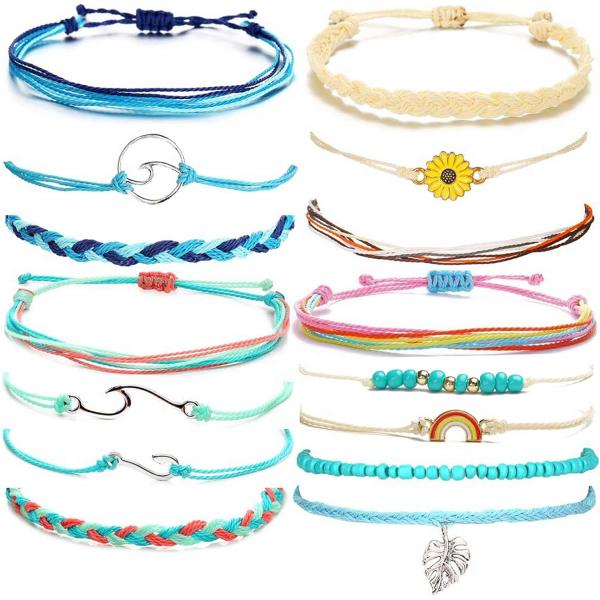 商品名ロングティアンティアン 4セット 夏用ブレスレット レディース ハンドメイド 防水 調節可能な編組ロープアンクレット ティーンガールズ ボーホー ジュエリーギフト, ロープ, その他,Summer Surfer Bracelets A...