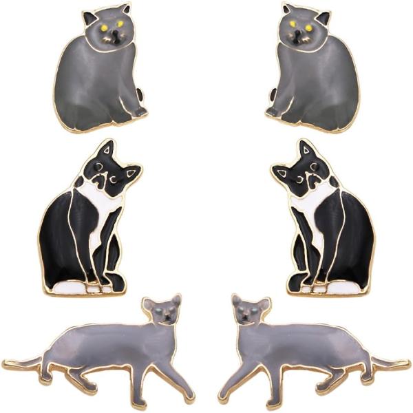 商品名Rosemarie Collections レディース Pawsome 3個セット エナメル加工 キティキャット スタッドピアス, 金属合金。 エナメル, 宝石なしRosemarie Collections Women's Cat L...