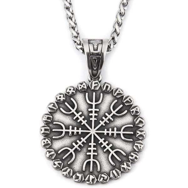 商品名BAVIPOWER バイキングコンパス Aegishjalmur ステンレススチールネックレス ランニックサークルメダリオン 守護お守り メンズ レディース, 金属, N,BAVIPOWER Viking Aegishjalmur S...