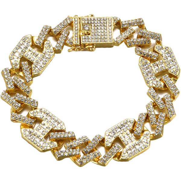 商品名Apzzic 17mm マイアミキューバリンクチェーン キラキラアイスアウトコーヒービーンネックレス ゴールドメッキ ヒップホップ フルCZダイヤモンドチョーカーネックレス ブレスレット レディース メンズ, 金メッキ 人工ダイヤモン...