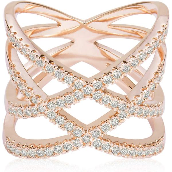商品名ローズゴールド ダブルクリスクロスリング CZ パヴェ クロスオーバー ファッションバンド サイズ 6 7 8 9LEMON GRASS Rose Gold Double Criss Cross Ring CZ Pave Crosso...