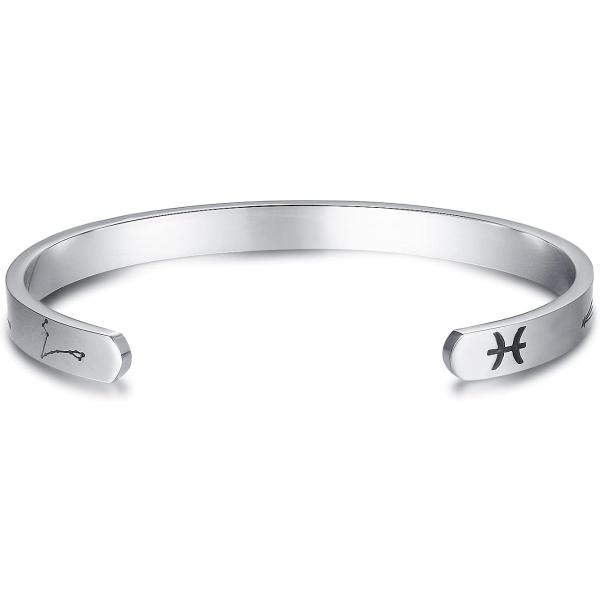 商品名Silver Zodiac Cuff Bracelet Stainless Steel Engraving Size Adjustable Constellation Birthday Bracelet Gift for Women ...