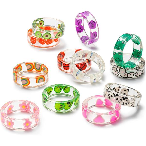 商品名PANTIDE かわいいアクリル樹脂インディーリング12点セット カラフルな夏のナックル 透明スタッキングリング Y2K エステティック キッズコア 面白いフルーツプラスチックリング ジュエリーギフト レディース ティーンガールズPA...