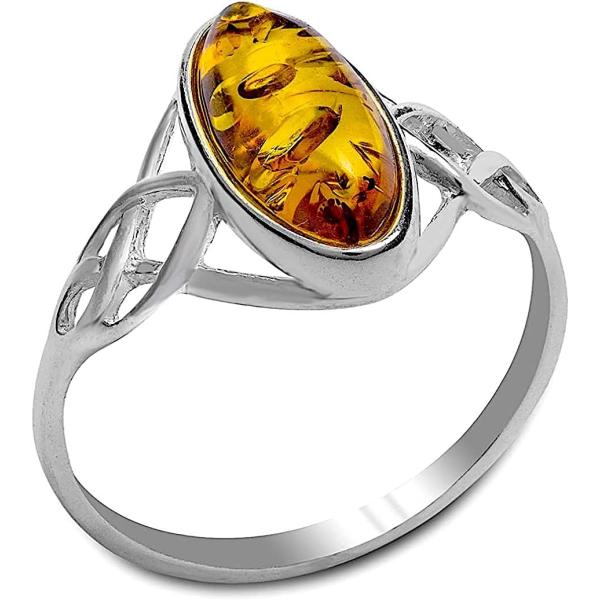 商品名Ian and Valeri Co. 琥珀 スターリングシルバー 楕円形 ケルトリング, S, アンバー, アンバーIan and Valeri Co. Amber Sterling Silver Oval Celtic Ringブラ...