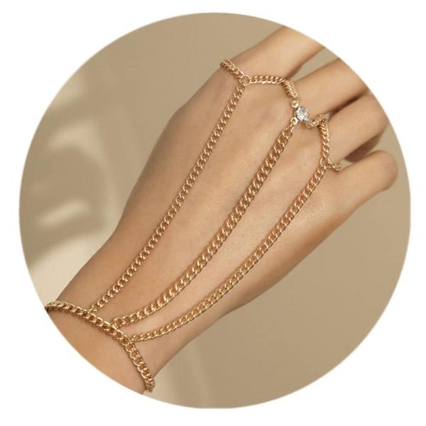 商品名Asphire パンク レイヤード チェーン タッセル ブレスレット フィンガーリング付き ハンドハーネス スレーブ ブレスレット ボーホー リストチェーン レディース ティーン ガールズ (ゴールド)Asphire Punk Lay...