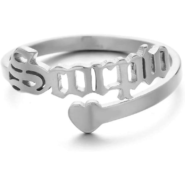 商品名12 Zodiac Old English Letter Adjustable Stainless Steel Rings Gift for Women Girls Dainty 12 Constellation Ringsブランド：...