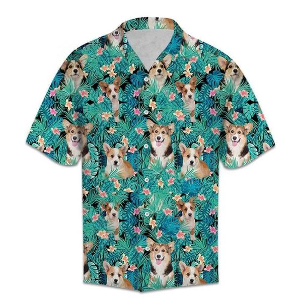 商品名:  Generic Pembroke Welsh Corgi Hawaiian Shirts for Men - Tropical Corgi Button Down Mens Hawaiian Shirts Short Sleev...