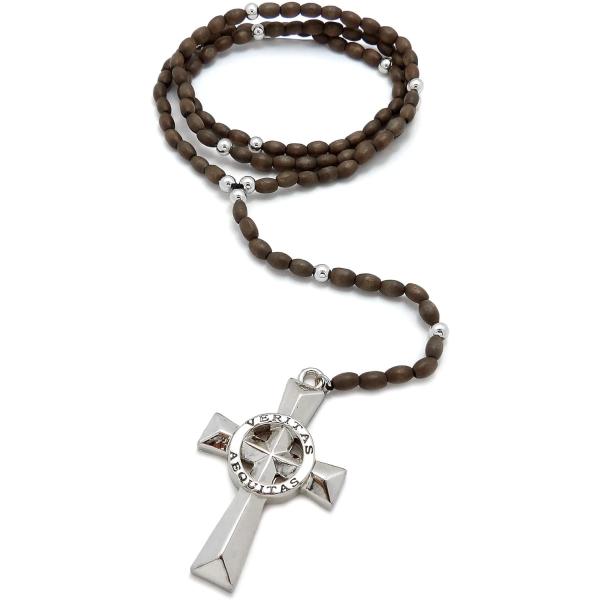 商品名Veritas Aequitas Cross Boondock Saints Pendant 5mm/30"" Wooden Bead Rosary Necklace RC4359 (Silver/Brown)ブランド：Generic...