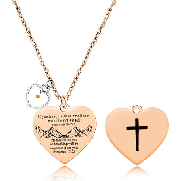 商品名聖書の言葉 十字架 ハート 両面ネックレス 「If You Have Faith as Small As Mustard Seed You Can Move Mountains Matthew 17:20Uloveido Bible ...