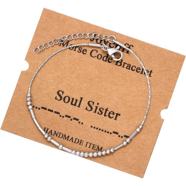 商品名JoycuFF インスピレーショナルモールスコードブレスレット レディース ガールズ 母の日 誕生日 クリスマスギフト 母 娘 祖母 ステンレススチール ジュエリー スネークチェーン メモリアル 卒業式ブレスレット, 7""+1.5"...