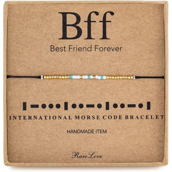 商品名RareLove BFF モールスコード ビーズブレスレット 長距離恋愛 親友へのギフト 防水 ゴールド ブルー ホワイト 小さなポニーシードビーズ ブラックストリング, One Size, コットン, 宝石なし スタイルRareLo...