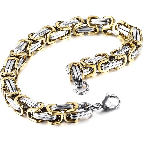 商品名MOWOM 8.0mm Byzantine Bracelet for Men Women Boyfriend Stainless Steel Chain Wrist Link Chunky Biker Style Jewelry Gi...