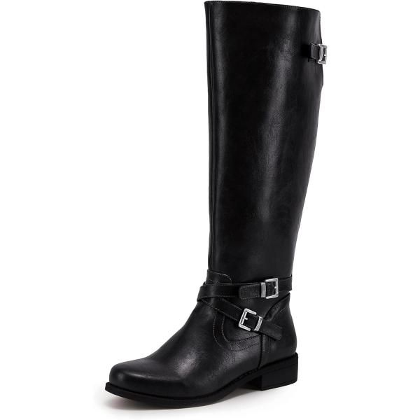 商品名Ermonn Womens Knee High Boots Wide Calf Flat Low Heel Side Zipper Faux Leather Fashion Winter Riding Bootブランド：Ermonn商...