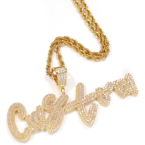 商品名Hip Hop Cursive Custom Name Necklace, Customized Iced Out Script Pendant with Tennis Chain/Rope Chain for Women Men i...