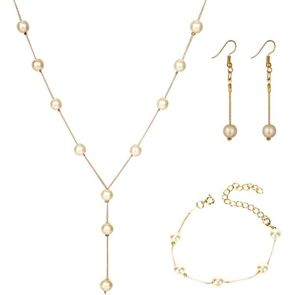 商品名ゴールドジュエリーセット レディース パールネックレス ブレスレット イヤリング ガールズ ウェディングパーティー プロム ジュエリーセット レディース ガールズYangQian Gold Pearl Jewelry Sets for...